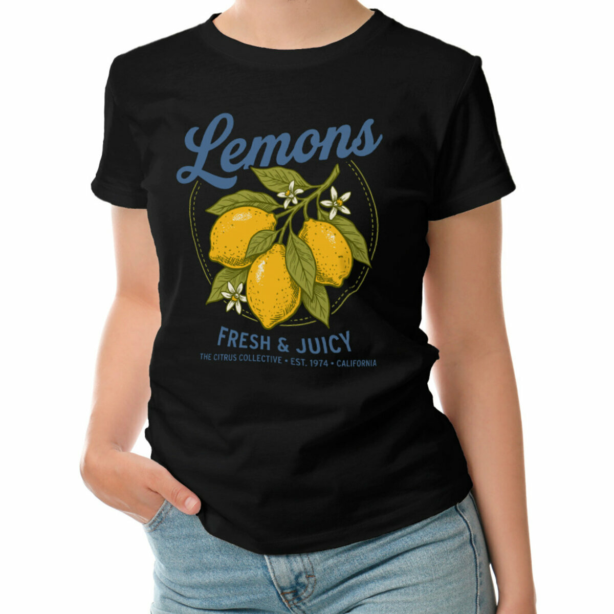 Женская футболка «Лимоны y2k с лимонами винтаж стиль lemons vintage» (черный, XL)