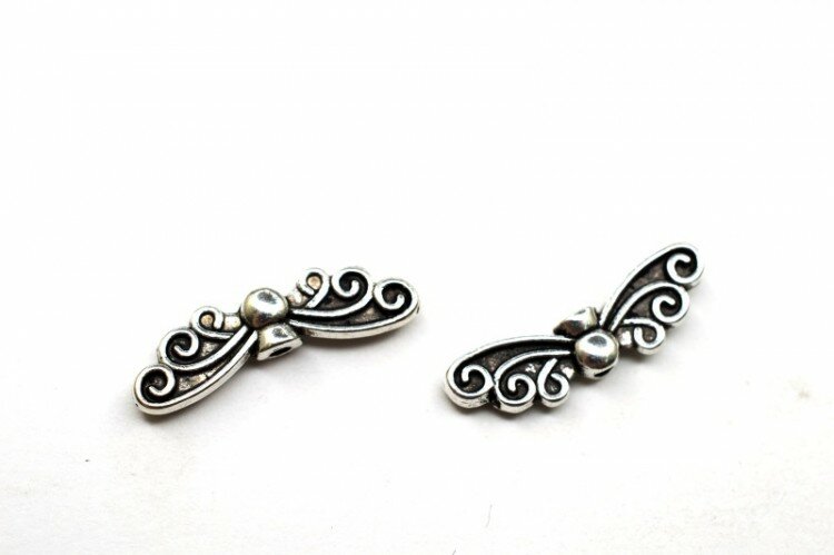 Бусина разделительная Бабочка 22х6х4мм, отверстие 1мм, цвет античное серебро, сплав металлов, 24-067, 10шт