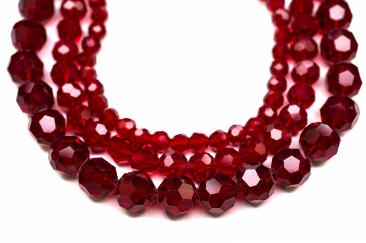 Бусины стеклянные граненые круглые 6/8мм, цвет красный прозрачный, 545-023, 1 набор