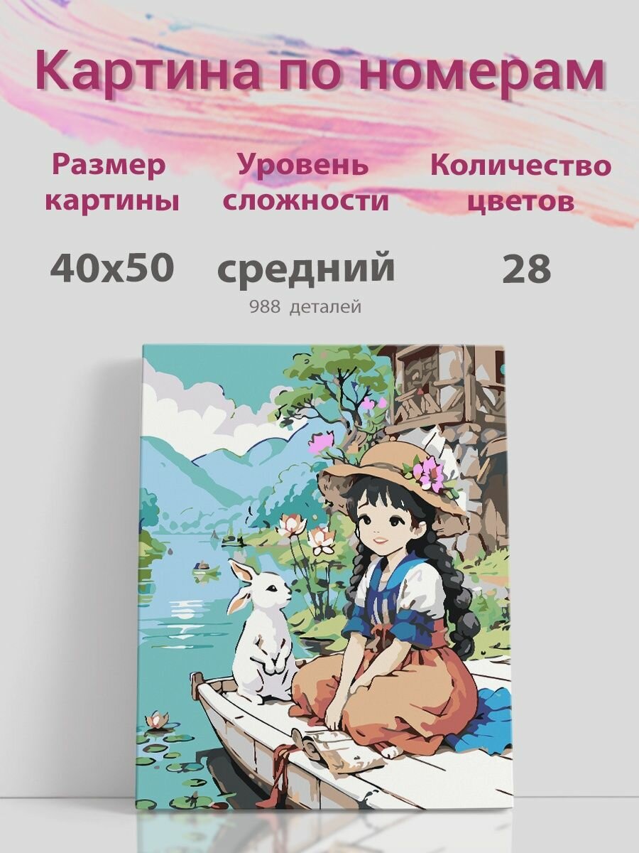Картина по номерам на холсте с подрамником, для детей "Друзья. Девочка и зайчик. Аниме", 40х50 см