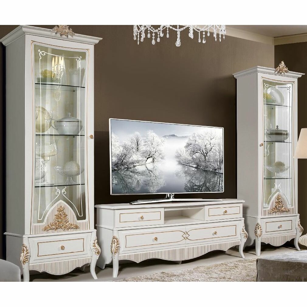 Гостиная Слониммебель "Стелла", 3 предмета, МДФ, белый, цвет фурнитуры золото