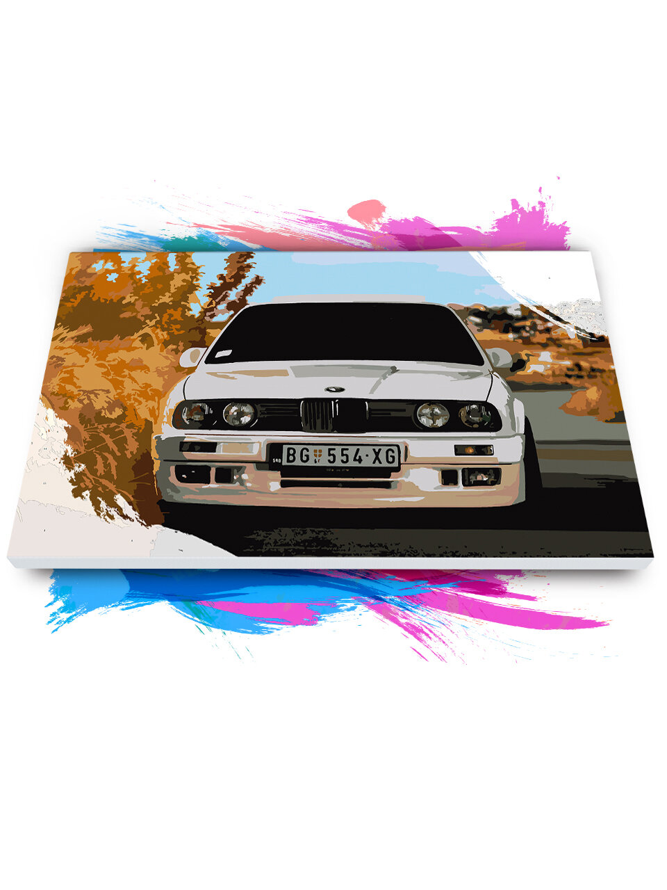 Картина по номерам на холсте Белая BMW 325i, 60 х 90 см