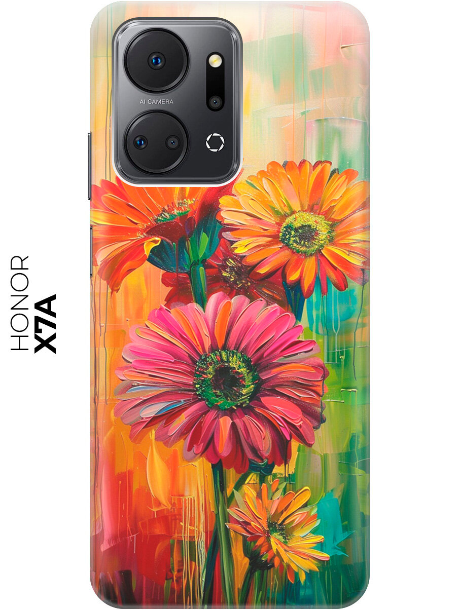 Силиконовый чехол на Honor X7a / Хонор Х7а с рисунком "Герберы гуашью"
