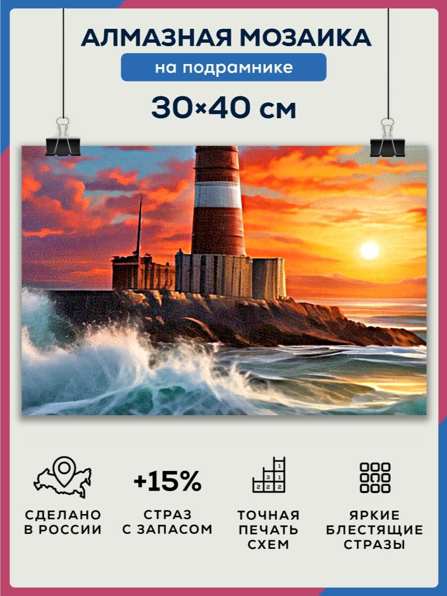 Алмазная мозаика 30x40 Маяк на краю на подрамнике