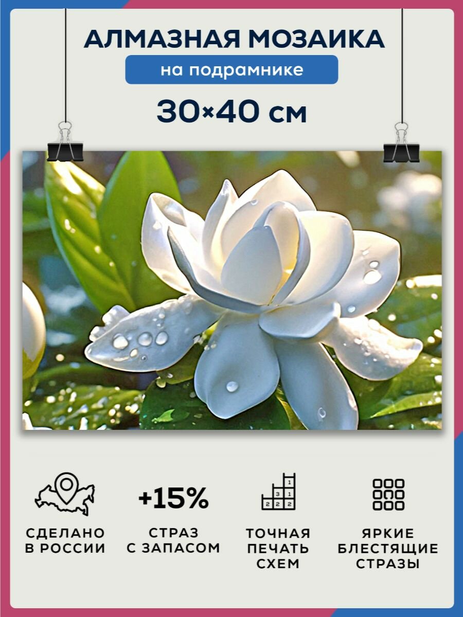 Алмазная мозаика 30x40 Гардения цветок на подрамнике