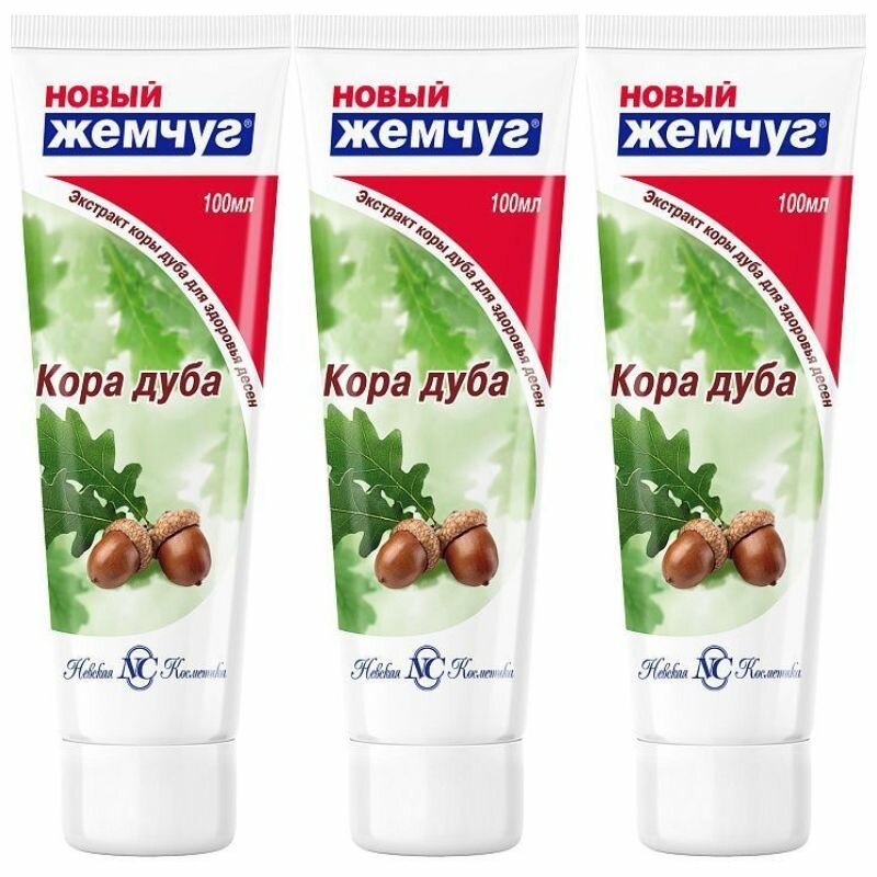 Новый жемчуг Зубная паста, Кора дуба, 100 мл, 3 шт