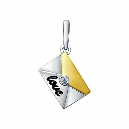 Подвеска, серебро, 925 проба, золочение, фианит