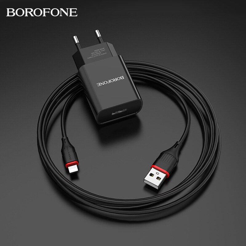 Сетевое зарядное устройство Borofone BA20A Sharp + кабель Lightning, 5 Вт, черный