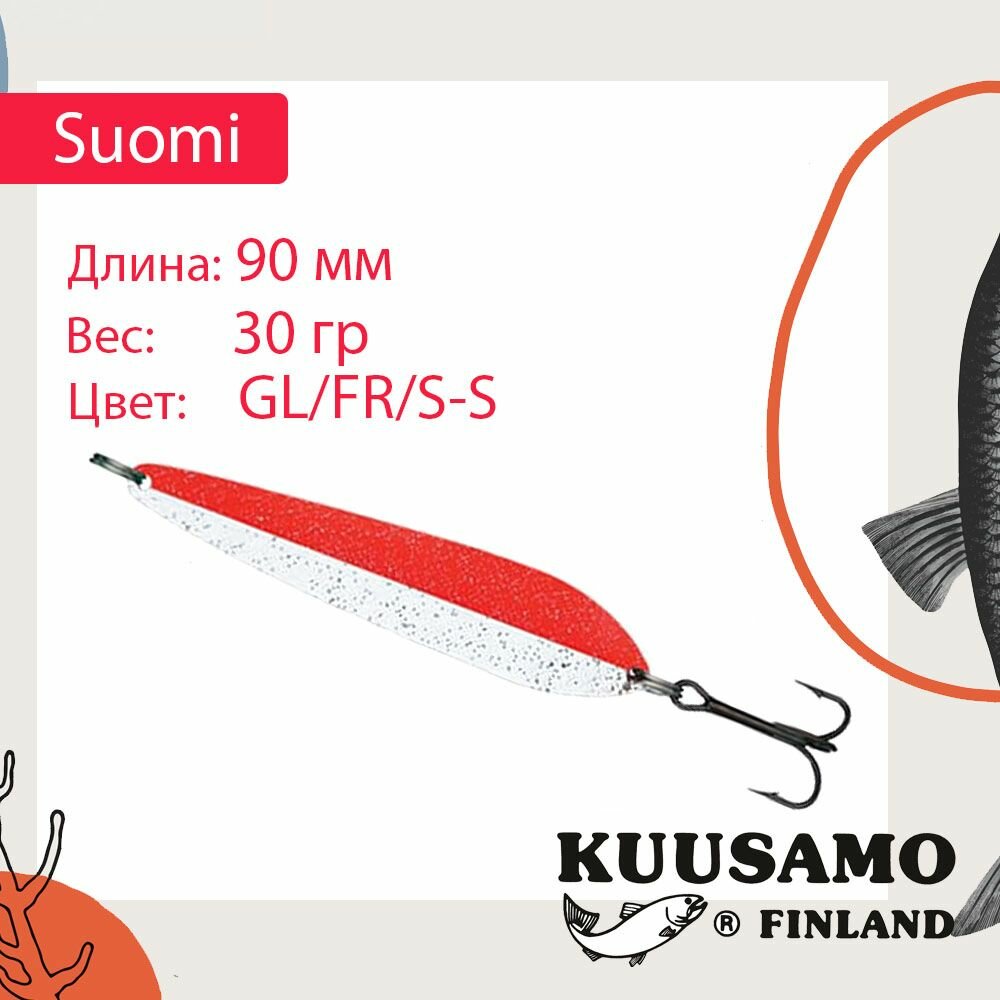 Блесна для рыбалки Kuusamo Suomi 90/30 GL/FR/S-S (колеблющаяся)