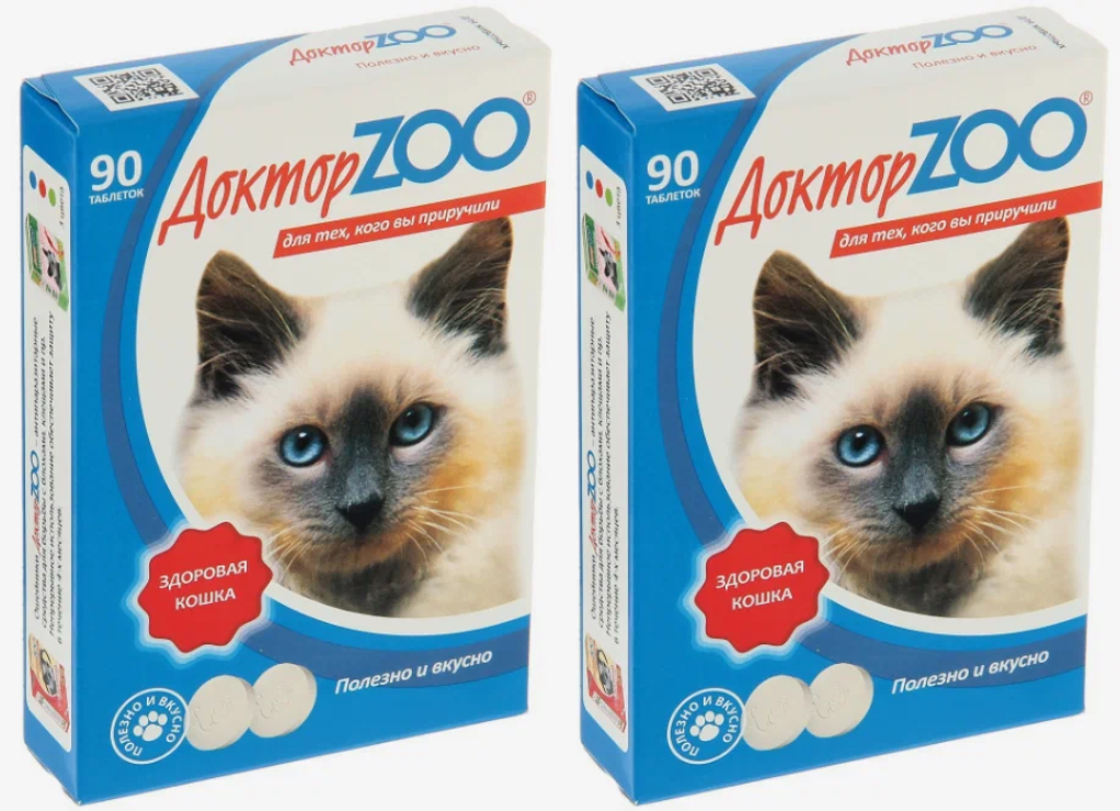 Мультивитаминное лакомство для кошек Доктор ZOO Здоровая кошка с морскими водорослями, 90 шт, 2 уп