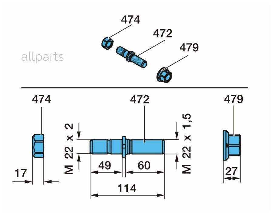 BPW 0980623220 шпилька колесная в сборе! M22x1.5-M22x2 112/59/46 \BPW