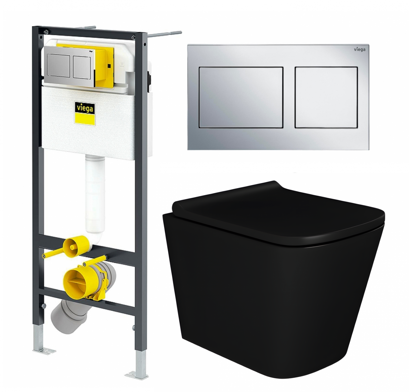 Комплект 3 в 1 инсталляция Viega Prevista Dry 8524.14 792596 + Унитаз подвесной Enio Binario BL черный EN4180225 + кнопка хром
