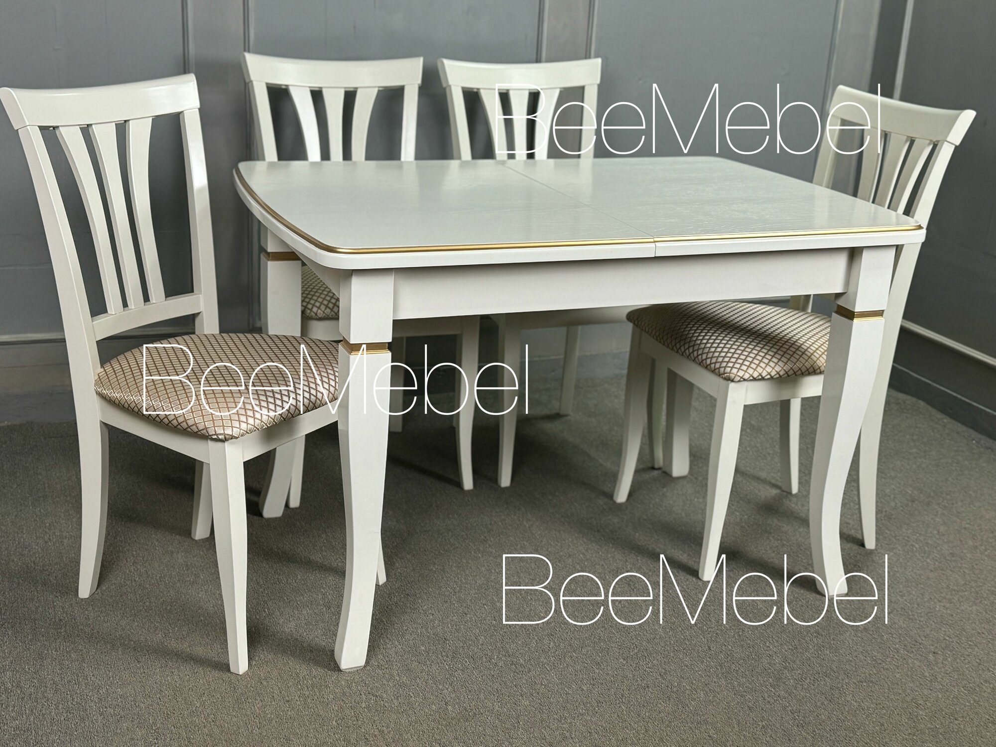 Кухонный стол с 4 стульями "слоновая кость", шпон, цвет золотистый, 120х80 см