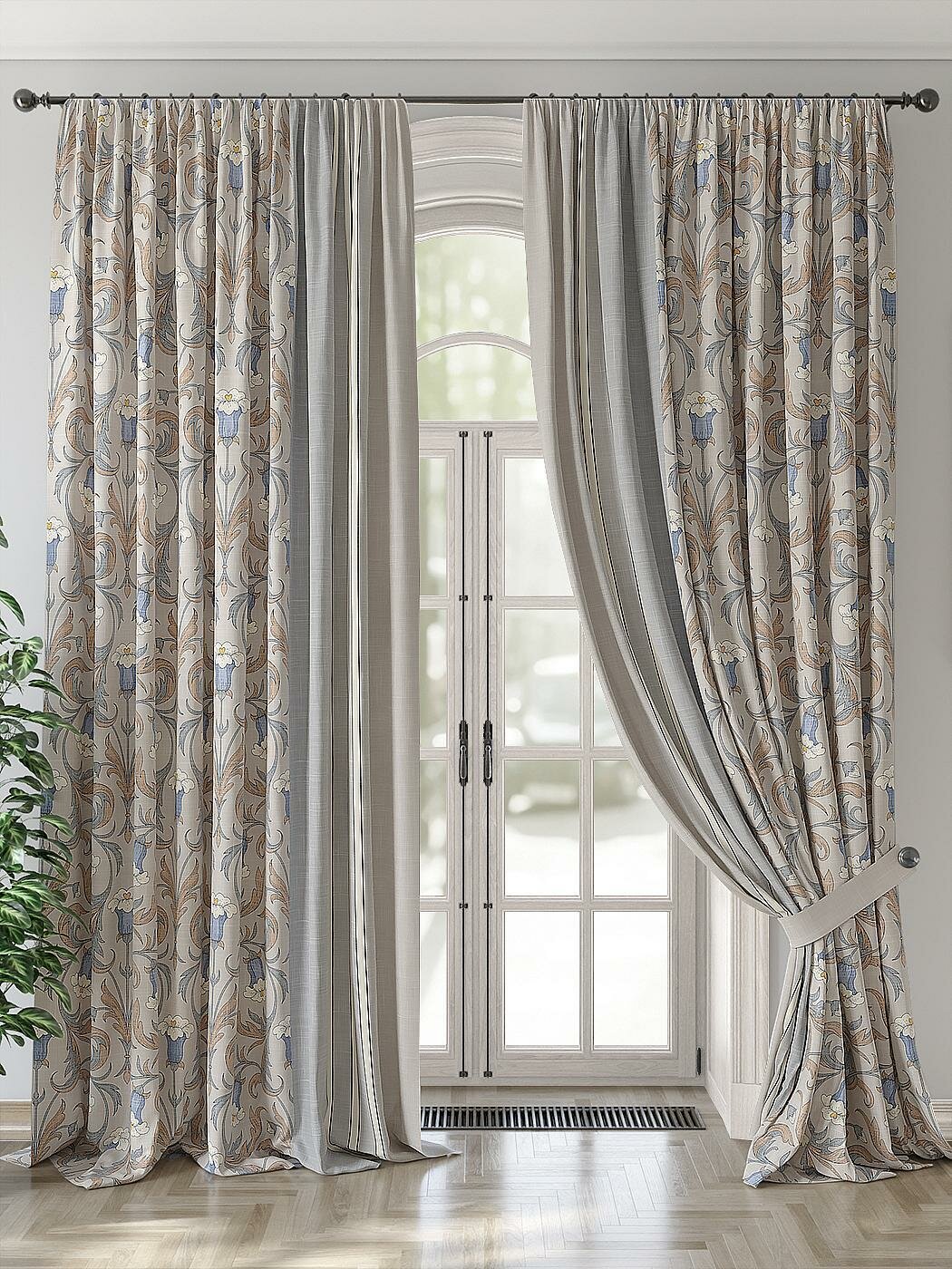 Комплекты штор AT HOME Денривен высота 260 см, ширина 220 см, крепление - шторная лента, Бежевый