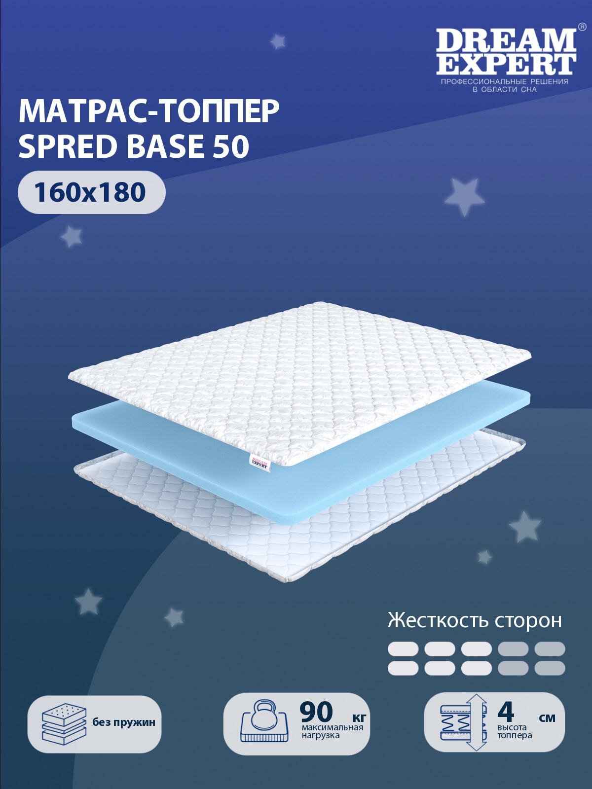 Матрас-топпер DreamExpert Spred Base 50 тонкий матрас на диван или кровать 160x180