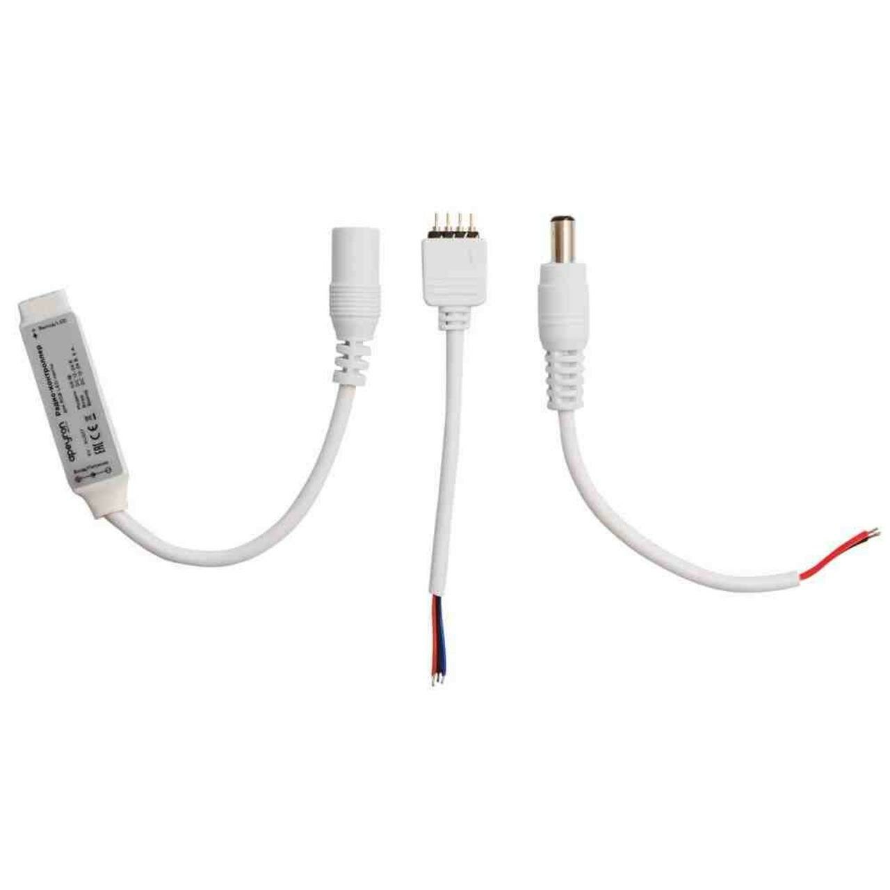 04-18 Мини-контроллер RGB 12 24В, 72 144Вт, 3 каналаx2 А, RF, пульт кнопочный, РФ, размер 50x13x4мм