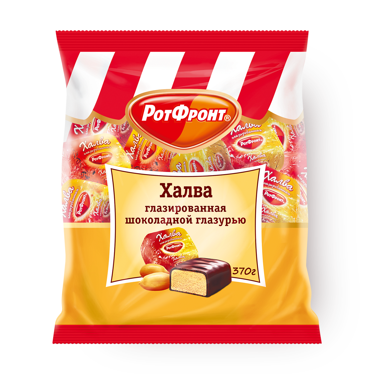 Халва Рот Фронт глазированная шоколадной глазурью, флоу-пак, 370 г