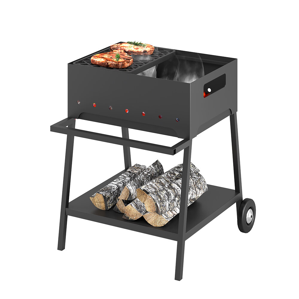 Мангал Везувий "Турист" 2 с чугунной решеткой "стейк" на подставке