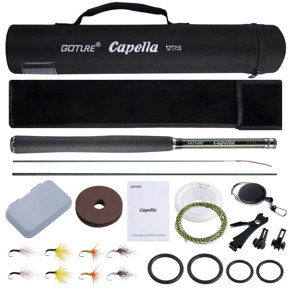 Goture Удочка для нахлыста Tenkara 12 футов Carbon Rod Set