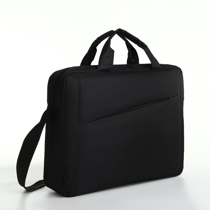 Сумка для ноутбука на молнии, наружный карман, держатель для чемодана, длинный ремень, 40.5×7.5×30.5 см, чёрная