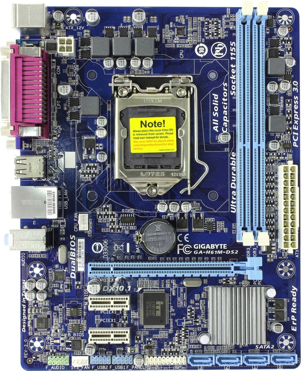Мат. плата GIGABYTE GA-H61M-DS2 rev3.0 LGA1155 PCI-E+Dsub+GbLAN SATA MicroATX 2DDR3