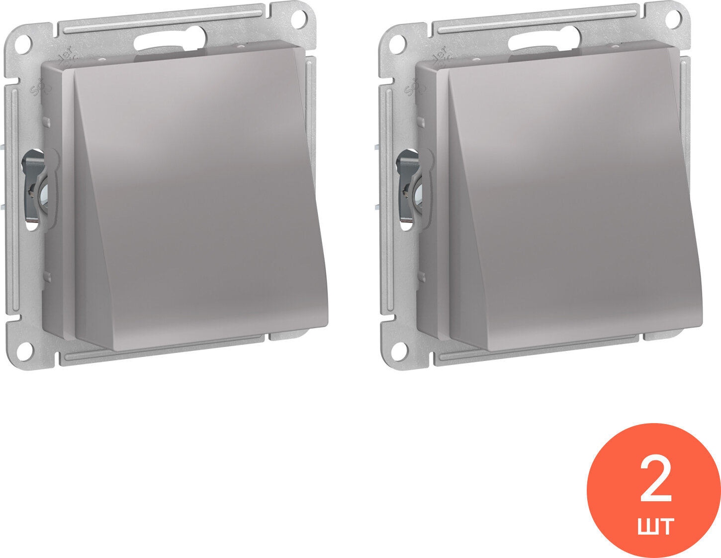 Вывод кабеля Systeme Electric / Систем Электрик AtlasDesign скрытой установки, из пластика, цвет алюминий, 71х71х49мм, IP20 / электрика (комплект из 2 шт)