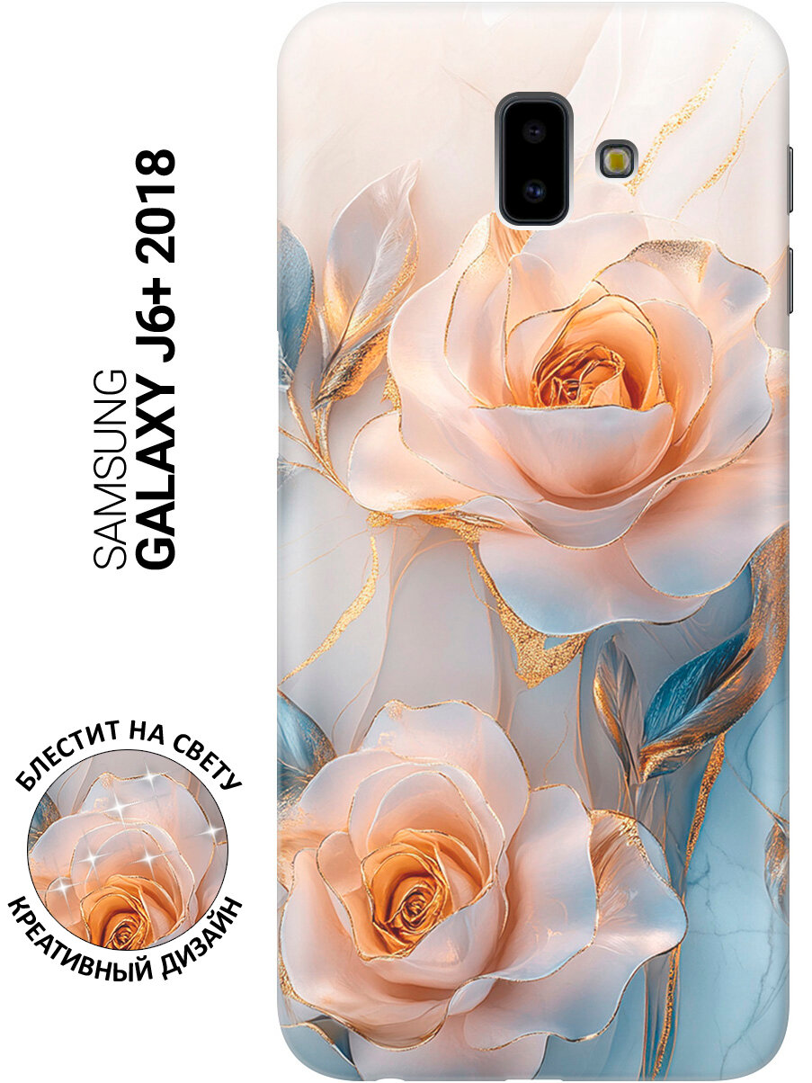 Силиконовый чехол на Samsung Galaxy J6+ (2018) с принтом "Белые розы на мраморе"
