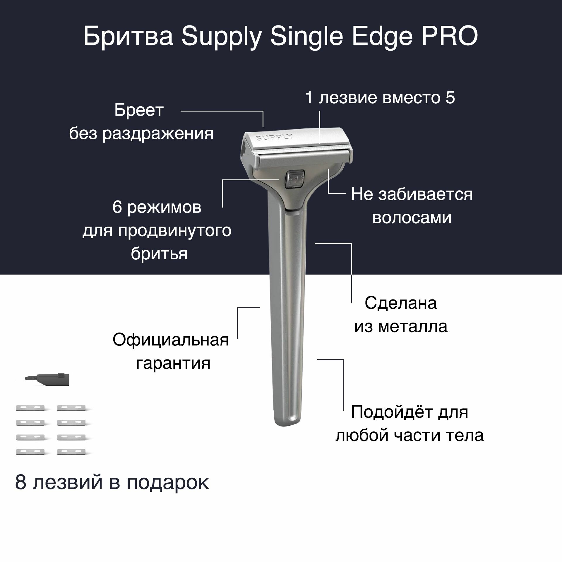 Бритва Supply Single Edge Pro. Бритвенный станок с 1 лезвием.