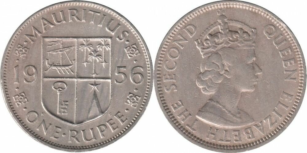 Маврикий 1 рупия, 1956-1978 Королева Елизавета II VF