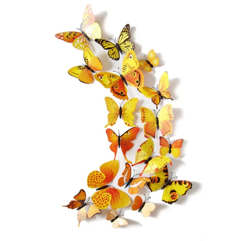 Настенные наклейки бабочки HonC 12 шт. Yellow 2