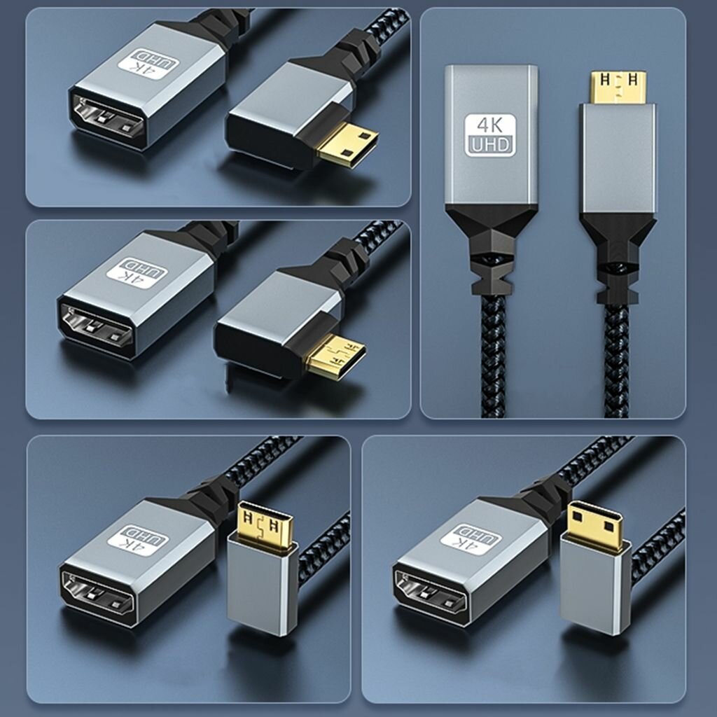 Кабель Mini HDMI male to HDMI female версии 2.0 4K60H-слева