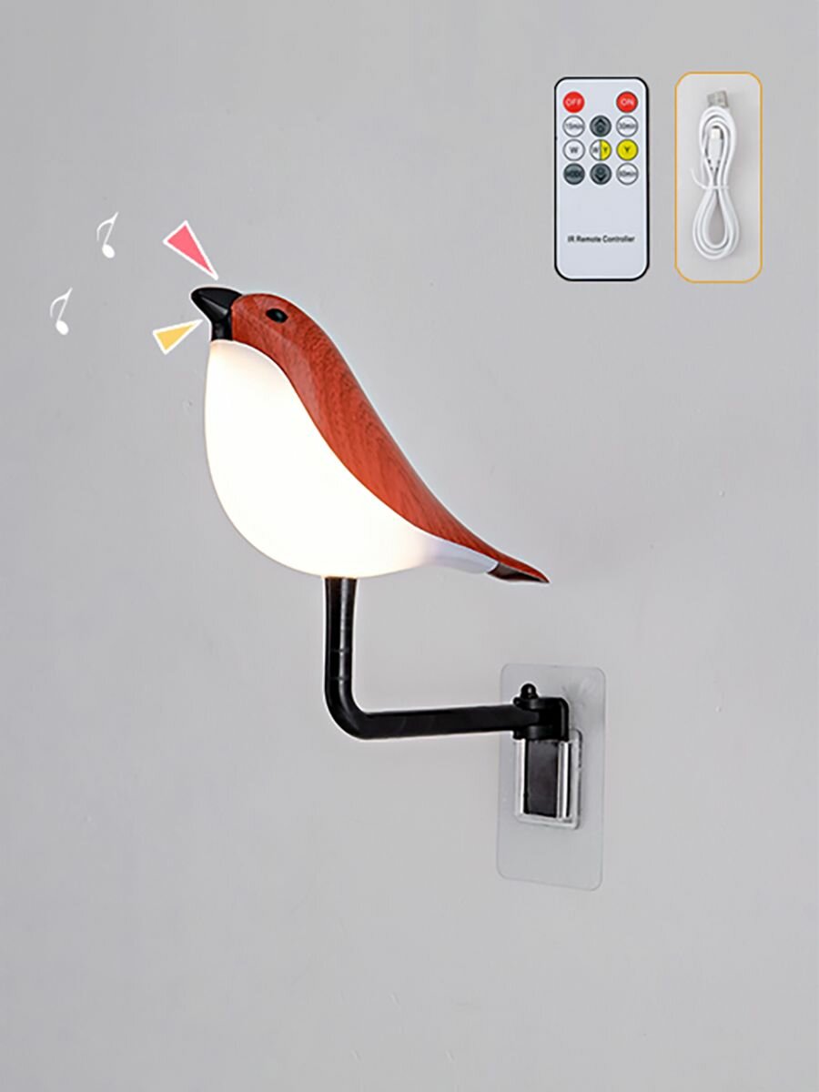 Бра настенные светильники с LED, беспроводной светильник в виде птицы с пультом управления, мощность 6W