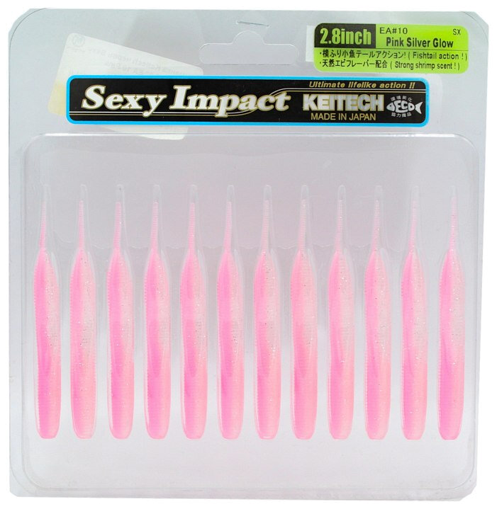 Keitech Sexy Impact червь 2,8" Pink Silver Glow EA10, уп. 12 шт для рыбалки
