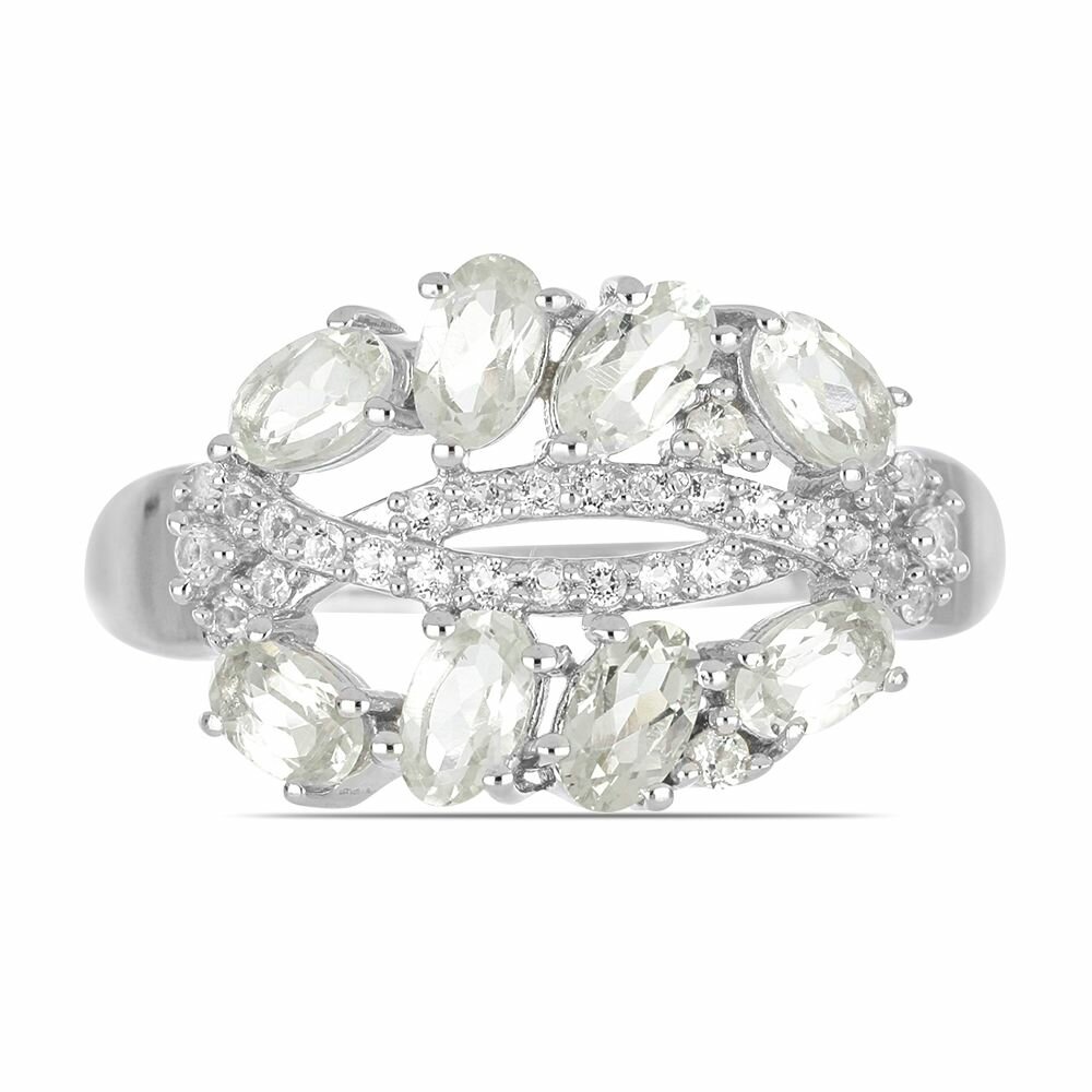 Кольцо, серебро, 925 проба, родирование, празиолит, топаз