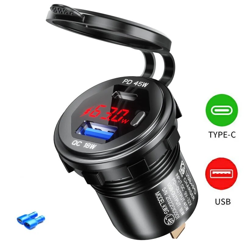 Автомобильное зарядное USB Type-C PD 45W QC 18W