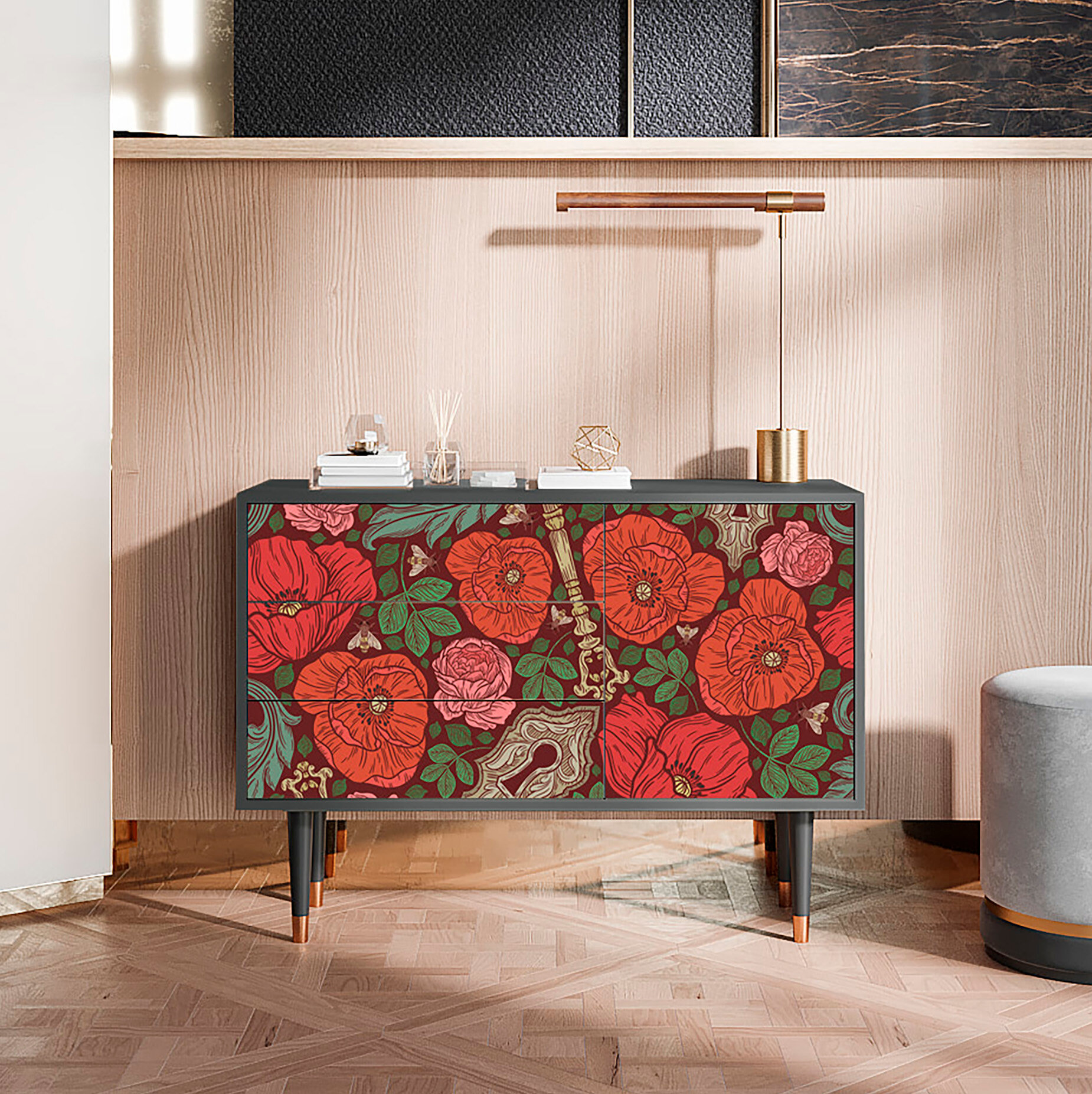 Комод - STORYZ - S3 Poppy Garden, Размер - 115 x 84 x 41 см, Цвет корпуса - , Антрацит