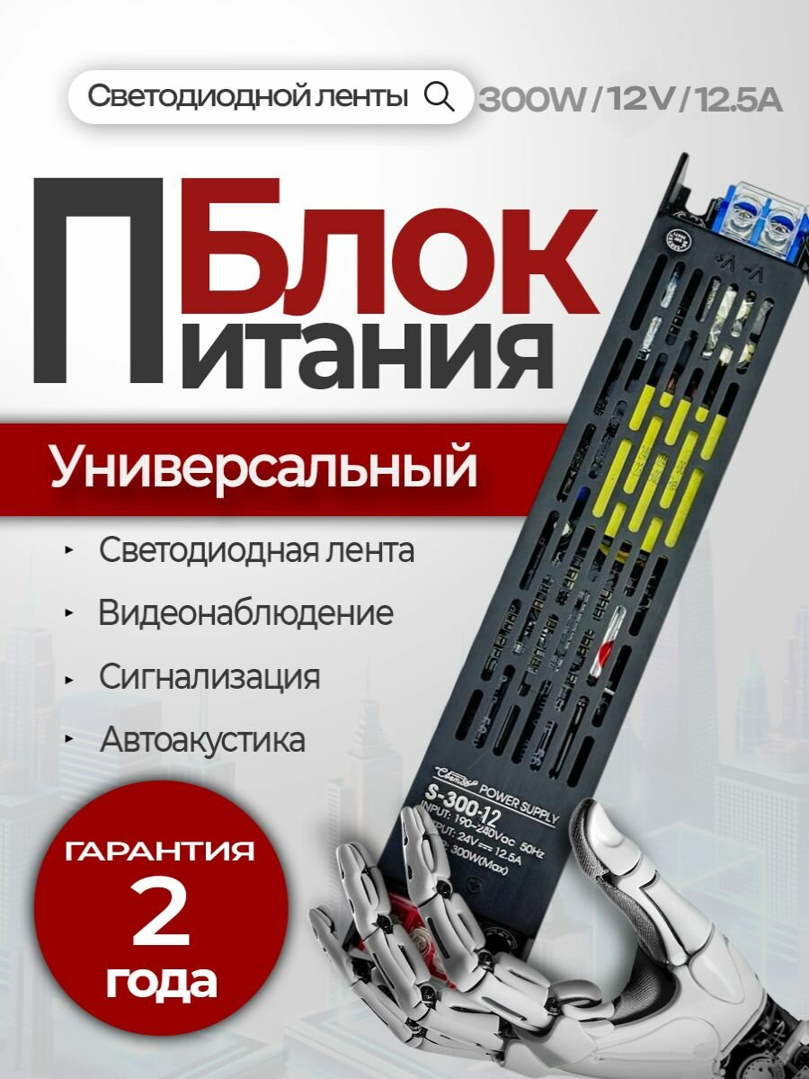 Блок питания 12v для светодиодной ленты 12В 300Вт IP20 25A