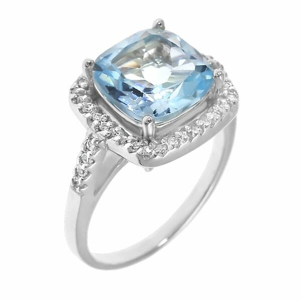 Кольцо тонкое, серебро, 925 проба, родирование, фианит, топаз