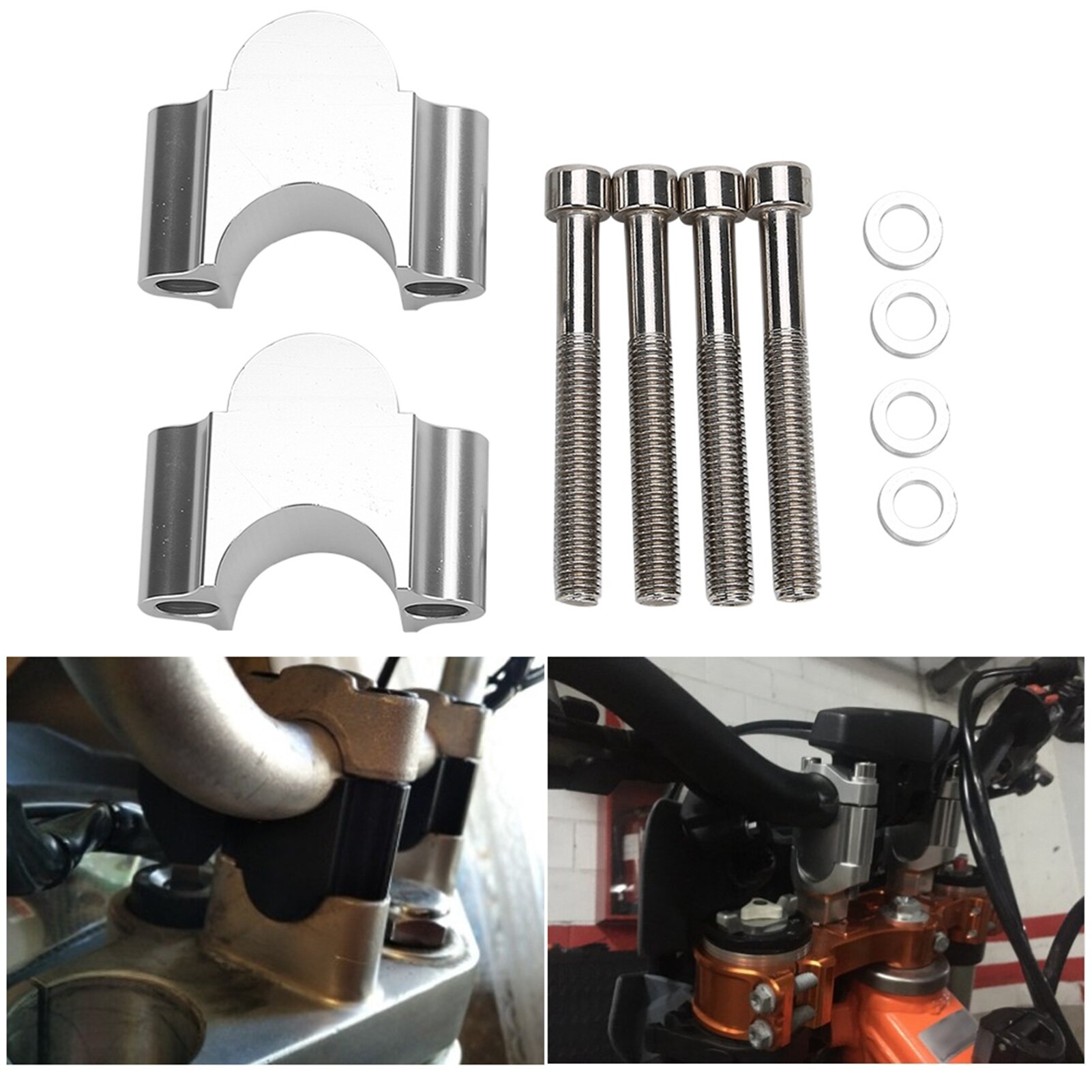 28mm Aluminum Handlebar Riser Mount Clamp 28MM Height Adapter for Motorcycle ATV Argent