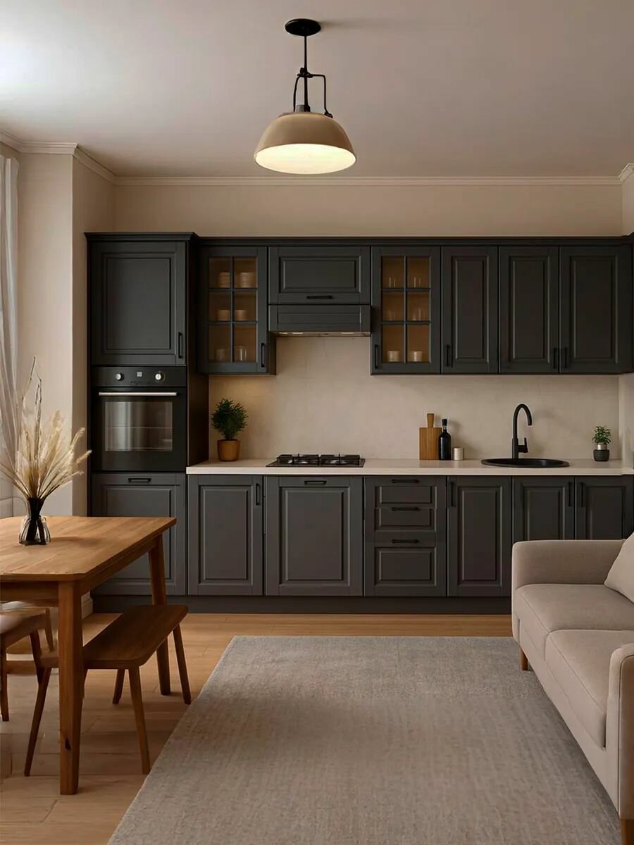 Кухонный гарнитур 3м Николь МДФ графит/белый/сосна монрепо со столешницей