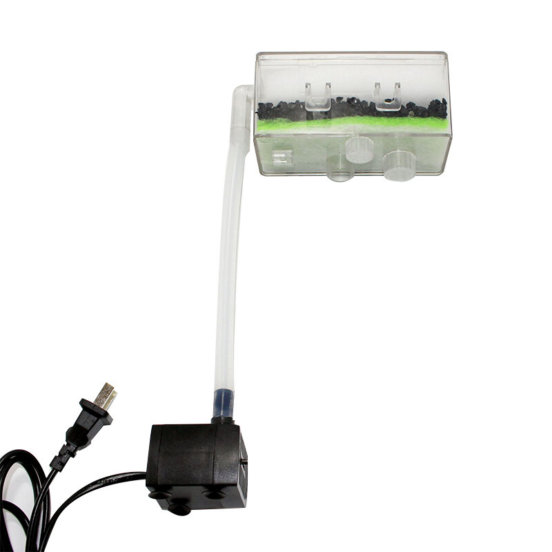 Коробка фильтра для аквариума Небольшой подвесной очиститель для аквариума с низким уровнем всасывания воды для аксессуаров для аквариума Маленькая прозрачная коробка с комплектом водяного насоса 5 Вт