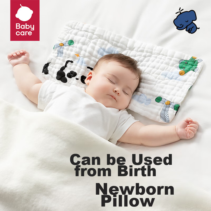 Babycare Newborn Pillow, Baby Muslin Pillow, Breathable Infant Pillow, 0-6 Months, Machine Washable, Qiqi Tiankong, Light Blue, 40*20