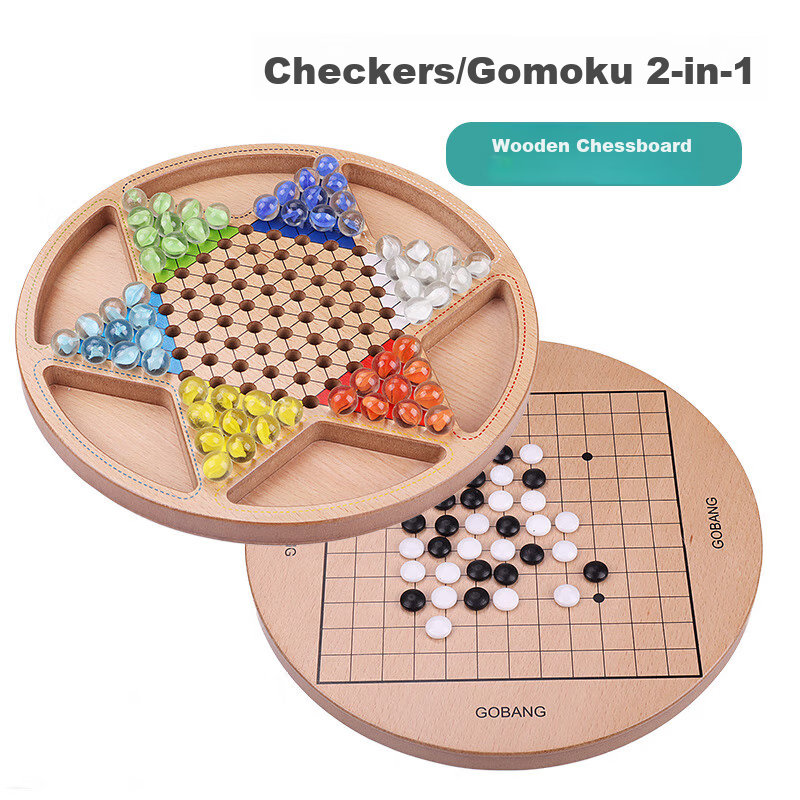 Shenglv Checkers And Gomoku 2-In Glass Bead Wooden Checkers, Children's Toy Board Game, Parent-Child Interactive Game