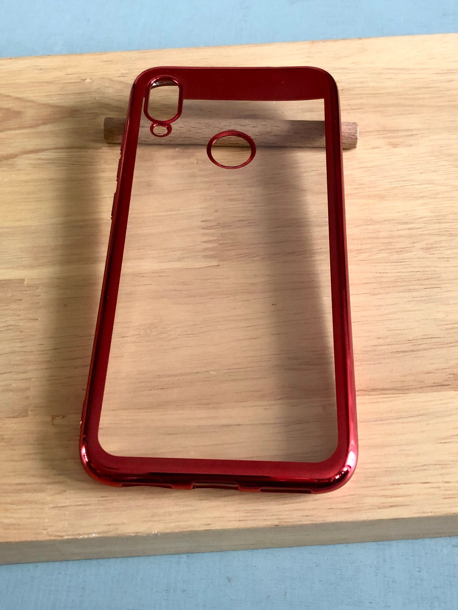 Чехол для Redmi Note 7 / чехол на Редми Ноут 7, НЕ желтеет, прозрачный с красной рамкой, плотный