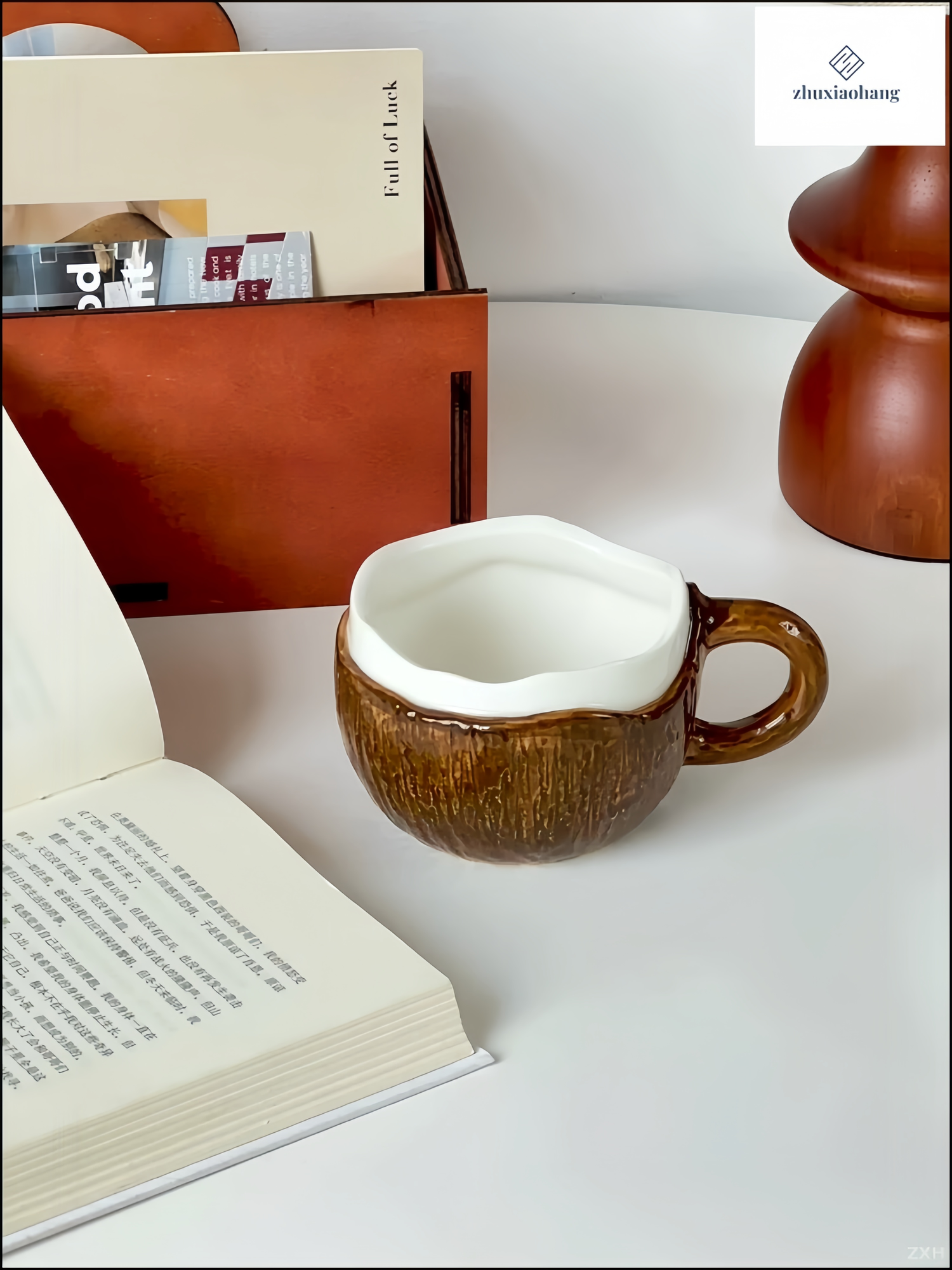 Кружка , фарфор, 250 мл, форма кокоса, ложка в комплекте！！！！