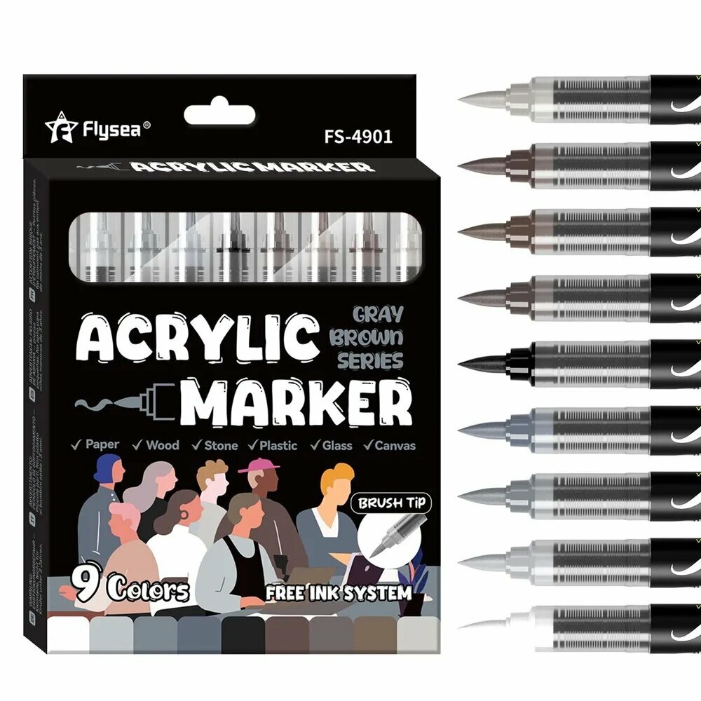Flysea Маркер Акриловый, 9 шт. для граффити