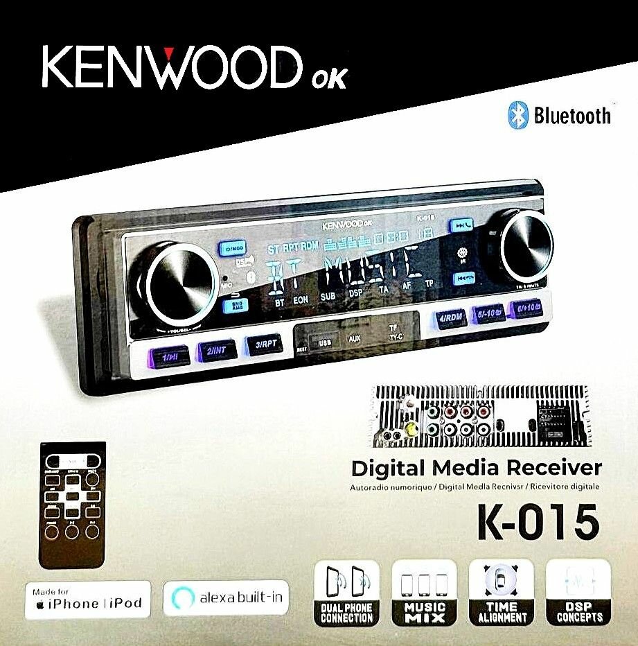 Автомагнитола KENWOOD Оk K-015 процессор DSP, tooth, USB и SD карты, Bluetooth, 8 выходов RCA, 1-Din