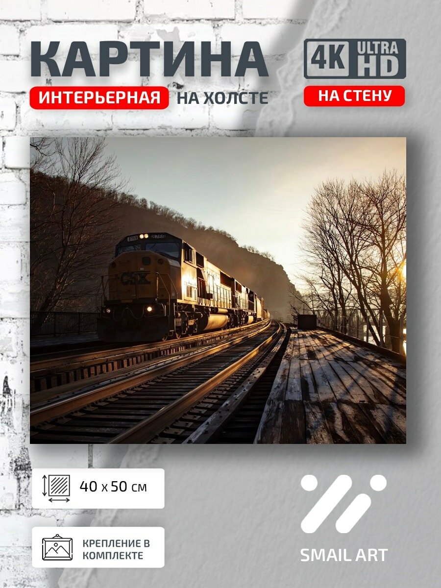 Картина на холсте интерьерная 40 на 50 на стену Разные поезд для гостиной атмосфера