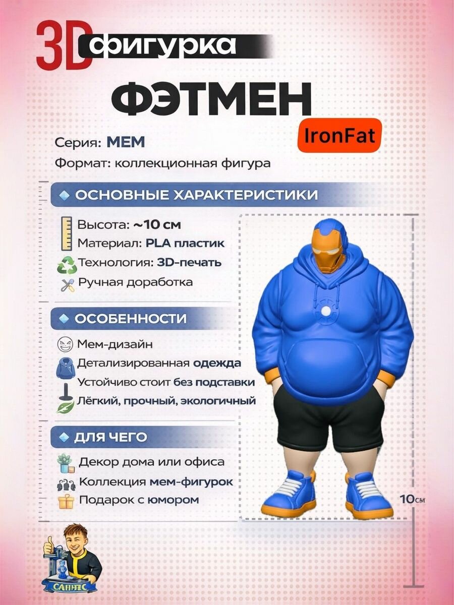 Экшн-фигурка IronFat, коллекционная, пластик, 3D, синий, чёрный, оранжевый