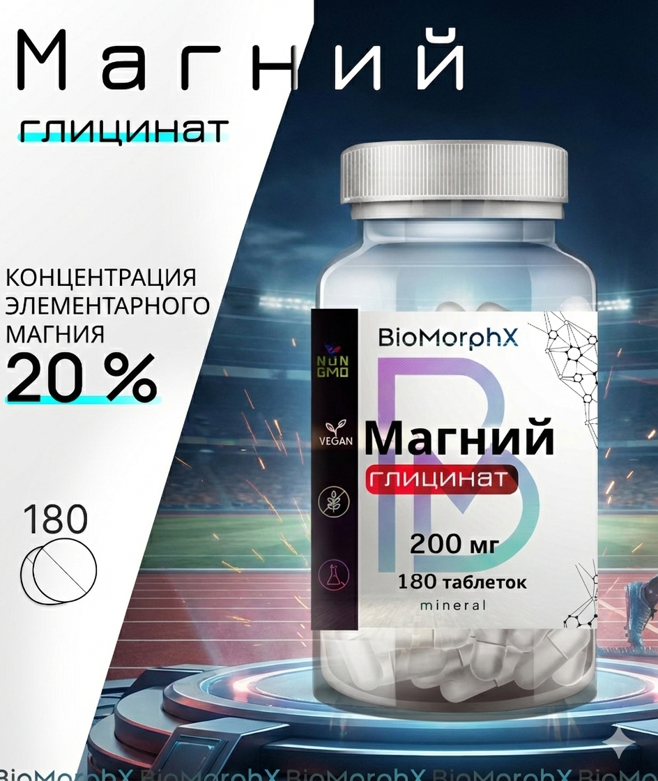 Магний Глицинат 200 мг 180 таблеток BioMorphX